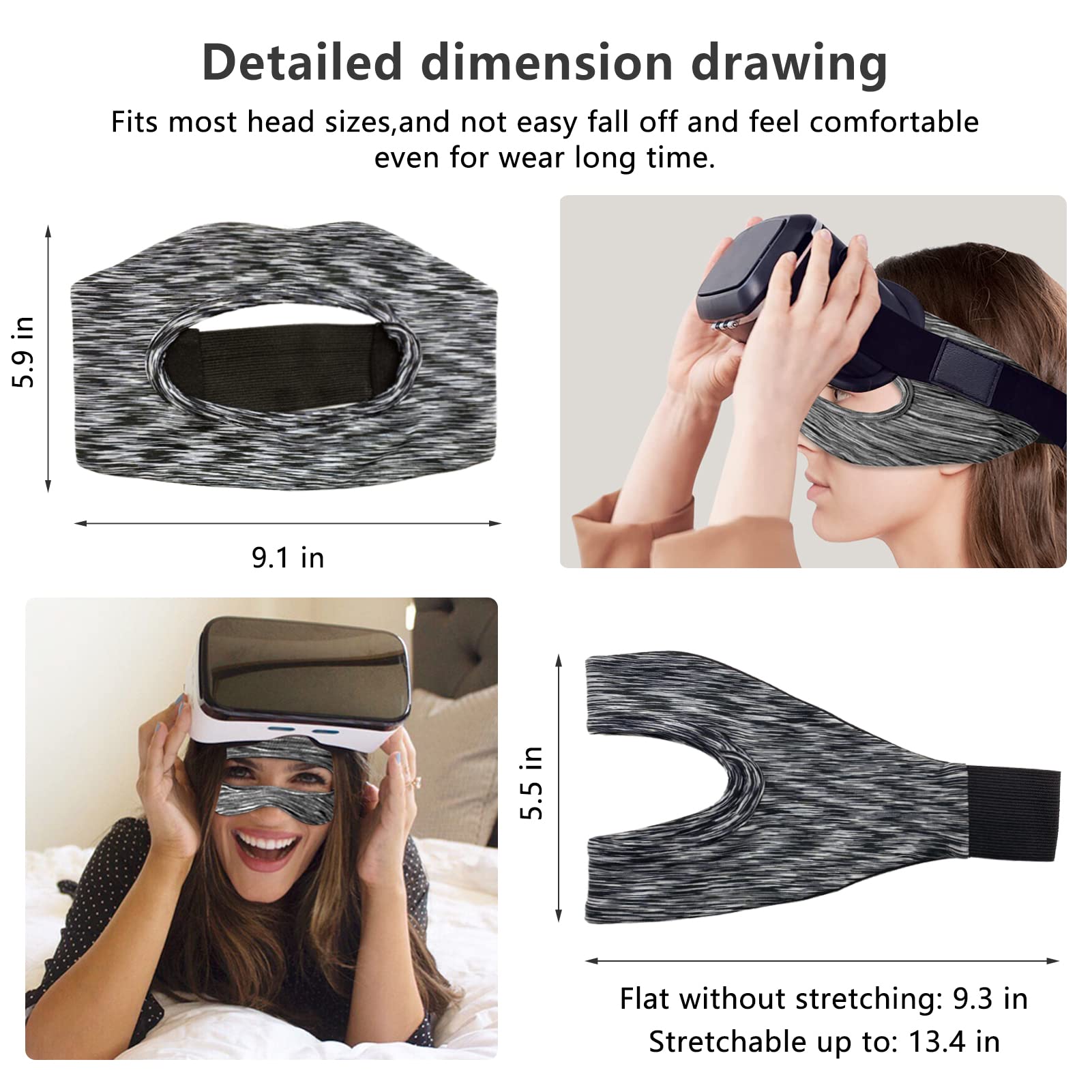 3PCS VR Masks Sweat Band Eye Mask Face Cover Breathable Elastic Sweat Band for Oculus Go Quest 2 Virtual Reality Headsets VR Accessories for VR Workouts Use (Black Blue Purple)