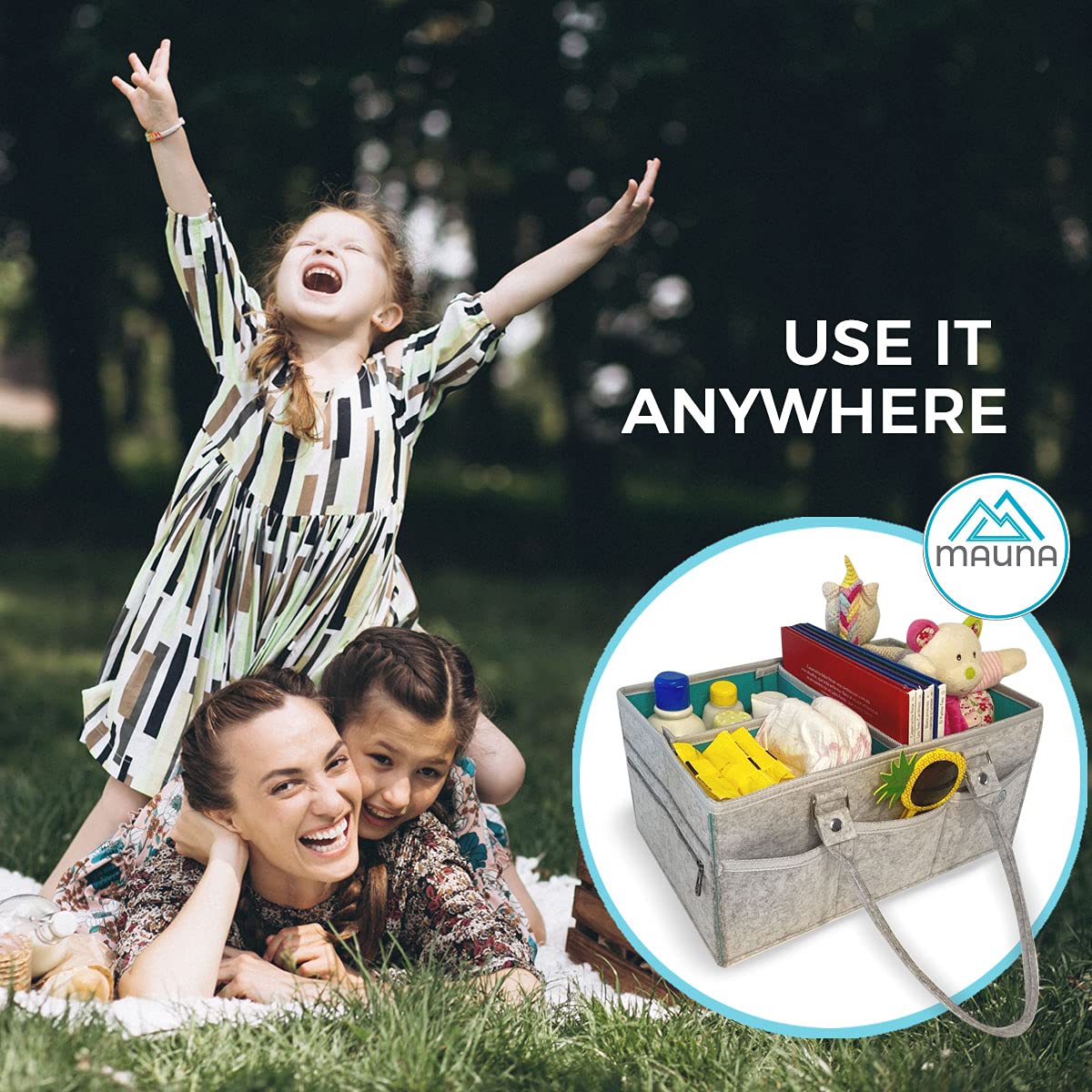 Mauna Baby Diaper Caddy Organizer: Portable Holder Bag for Changing Table and Car, Nursery Essentials Storage Bins