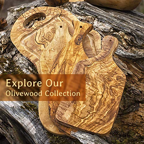 Forest Decor Olive Wood Cutting Board, Wooden Board with Juice Groove, Steak Board for Barbeque, Grilling Meat, Handcrafted Charcuterie Cheese Serving Board, Chopping and Carving Block, 16x6.5