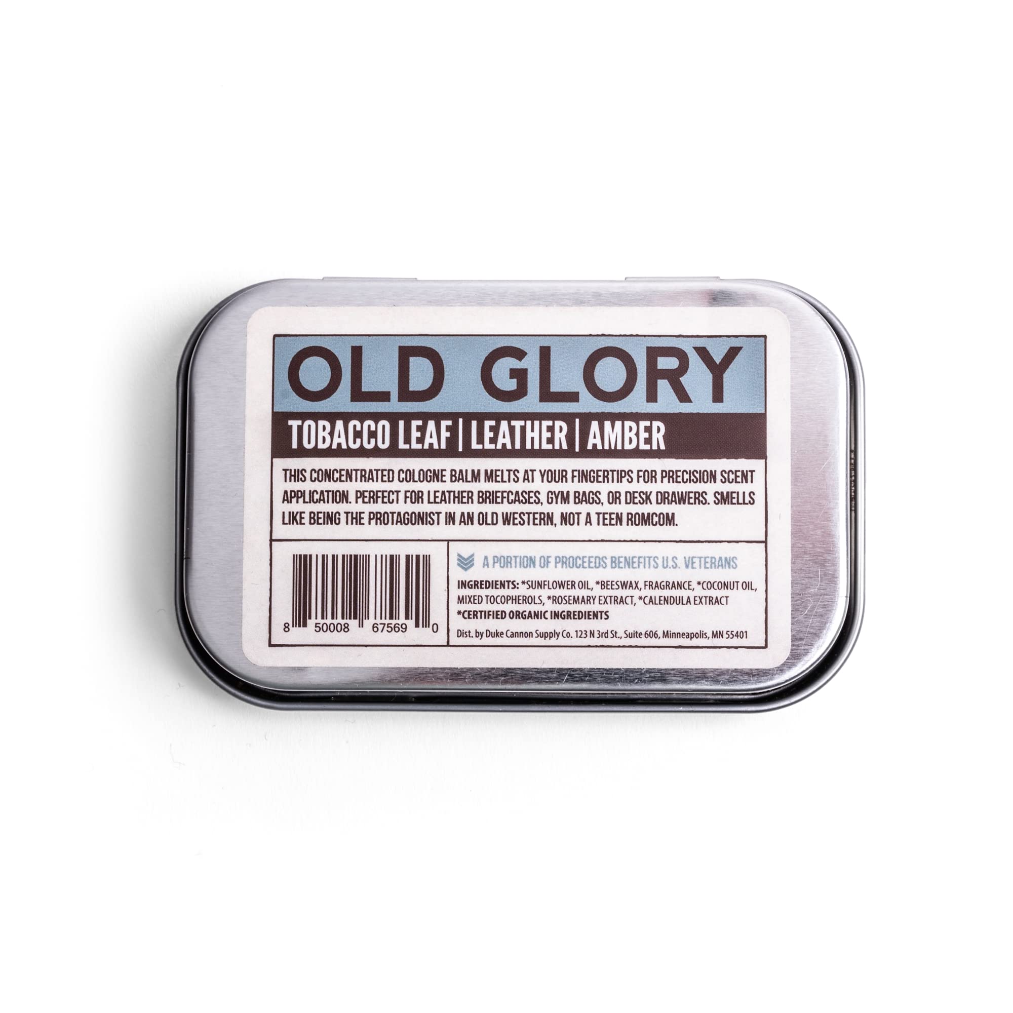 Duke Cannon Solid Cologne - Old Glory Premium Concentrated Cologne Balm, Fresh Tobacco, Amber, and Leather Scent, 1.5 oz. Travel Tin
