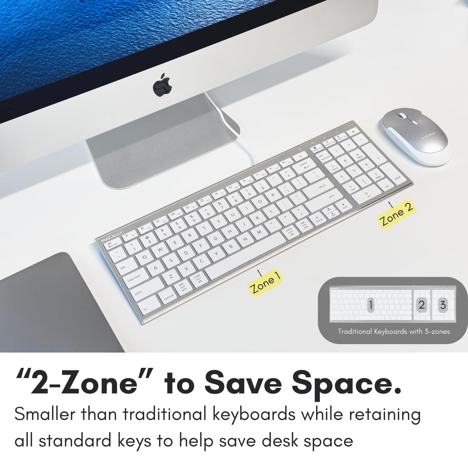 Macally Wired Keyboard for Mac, Compatible Apple Keyboard - Slim, Space-Saving Design USB Keyboard with Numeric Keypad - Budget-Friendly Laptop, MacBook Pro/Air, iMac Keyboard Replacement