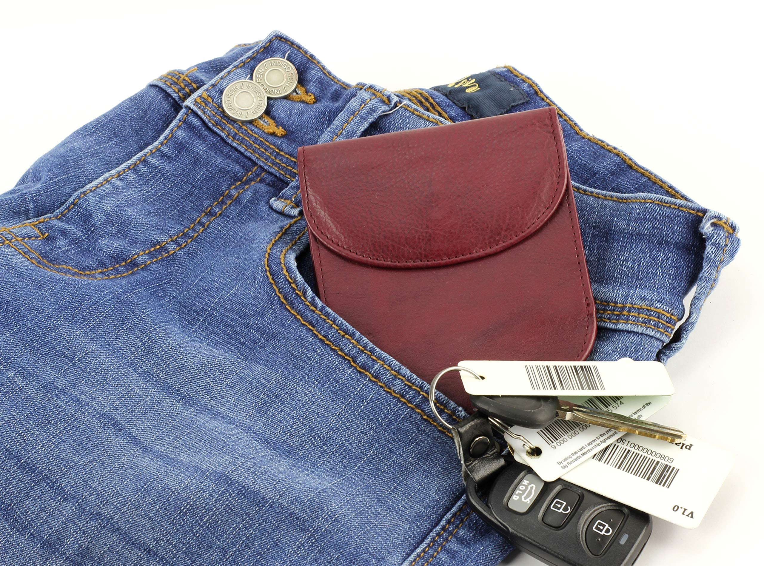Bacci Leather Impressions Taxi Wallet - Soft Leather, Compact & Snap Pocket on Front, Folding Wallet, Small ID Cards & Coins Holder, Pouch for Men & Women, Coin Case ( Leather, Red)