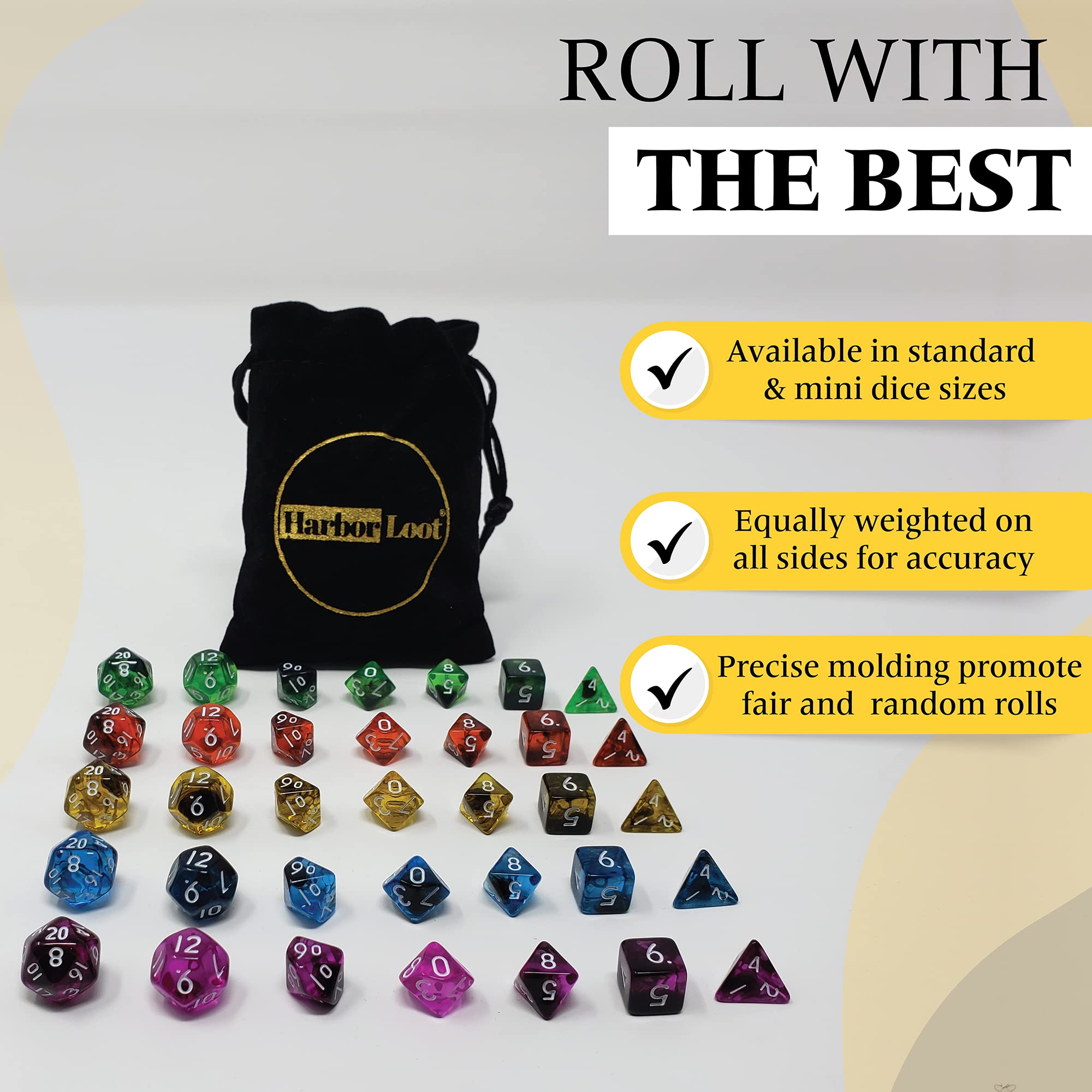 35 Piece Tiny Sized Miniauture Dice Includes 5 RPG Dice Sets in Red, Green, Yellow, Purple and Blue. 7-pc Polyhedral Dice Sets Include D20 dice, D12 dice, 2D10 dice, D8 dice, D6 dice & D4 dice