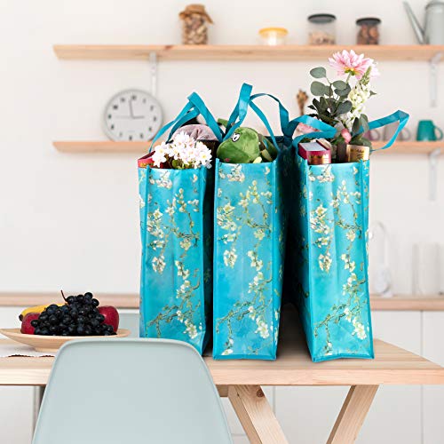 NymphFable 6 Pack Grocery Bags Reusable Almond Blossoms Shopping Bags Waterproof Tote Bag Gift bags 50LBS