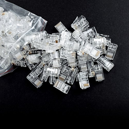 CAT5E RJ-45 UTP Connectors, RJ-45 Crimp Ends 8P8C Network Modular Plugs with Flexible Latch, 100-Pack