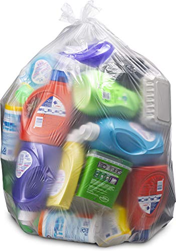 65 Gallon Clear Trash Bags , (50 Bags w/Ties) Clear Recycling Plastic Garbage Bags. 60 Gallon, 64 Gallon, 65 Gallon Trash Bags