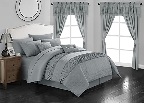 Chic Home Mykonos 20 Piece Comforter Set, Queen, Grey