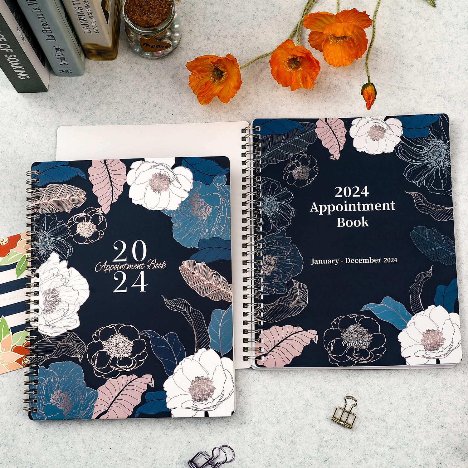 2024 Appointment Book/Planner - Weekly Appointment Book/Planner 2024, Jan. 2024 - Dec. 2024, 2024 Daily Hourly Planner with with 15-Minute Interval, 8"x 10", Printed Tabs + Flexible Cover + Thick