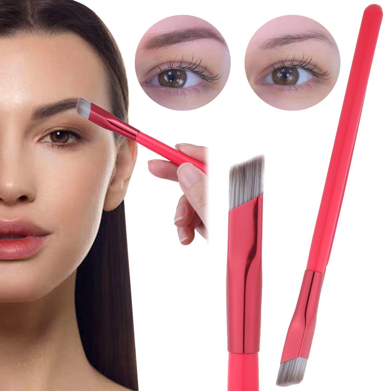 2Pcs Multi-Function Eyebrow Brush, 4D Hair Stroke Brow Stamp Brush, Ultra-thin Eyebrow Brush, Square Angled Eyebrow Hairline Brush for Drawing Hairline, Smoky Makeup, Eye Shadow Primer, Easy to Clean