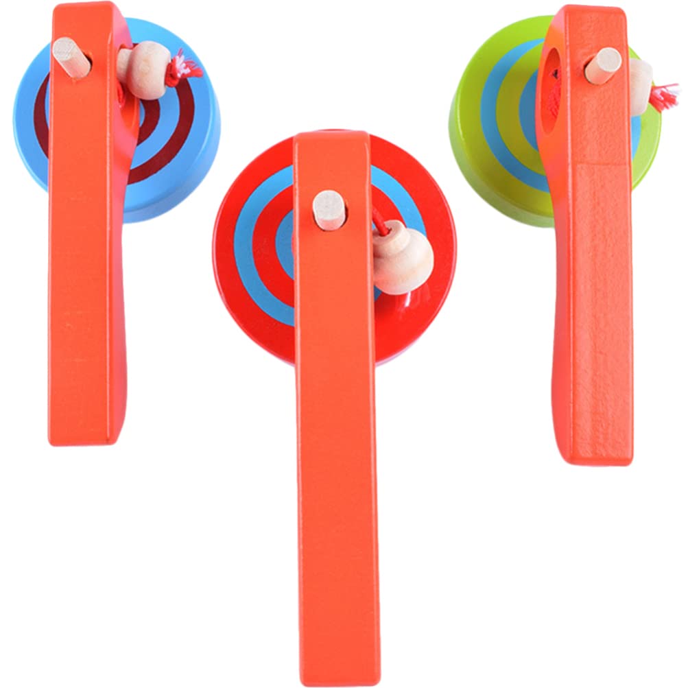 3Pcs Wooden Top Gyroscope Peg, with Pull String and Handle, Wooden Tops , for Family Games, Gyroscope Toy, for Kids Children