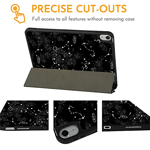 Hepix iPad Air 5th 4th Generation Case 2022 2020 Constellation, iPad 10.9 inch Case with Pencil Holder, Case for iPad Air 5/4 Case, Auto Sleep/Wake, Moon Star Space Trifold iPad 10.9 Cover, Black