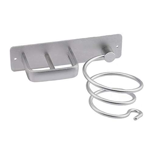 Kepfire Aluminum Bathroom Hair Dryer Holder Kitchen Hanging Rack Beauty Care Tools Wall Mount Styling Organizer Storage Basket - Silver