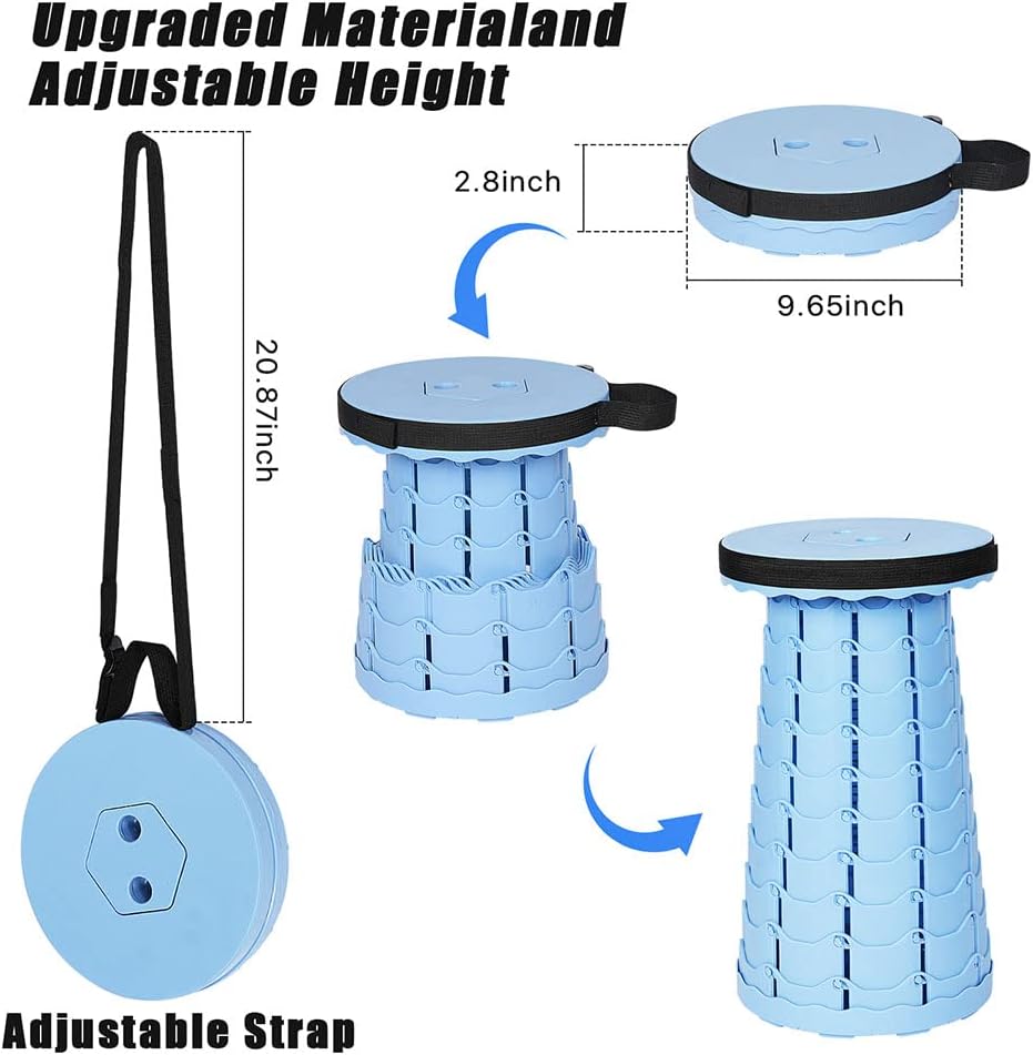 2022 Upgraded Folding Telescoping Stool Portable, Retractable Collapsible Camping Stool for Adults Lightweight with Max Load 550lbs for Camping Fishing Hiking BBQ