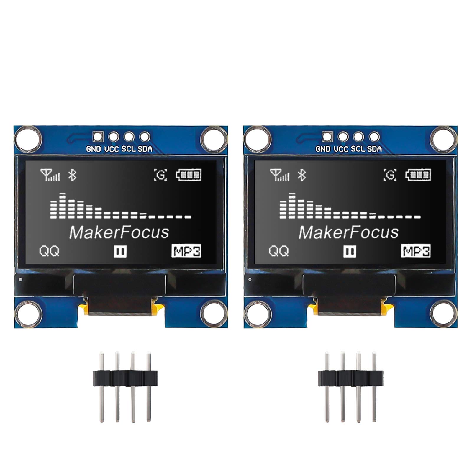 MakerFocus 2pcs OLED Display Module I2C 128x64 1.3 Inch Display Module SSD1106 White with Pins Compatible with Arduino/Raspberry Pi/ESP32