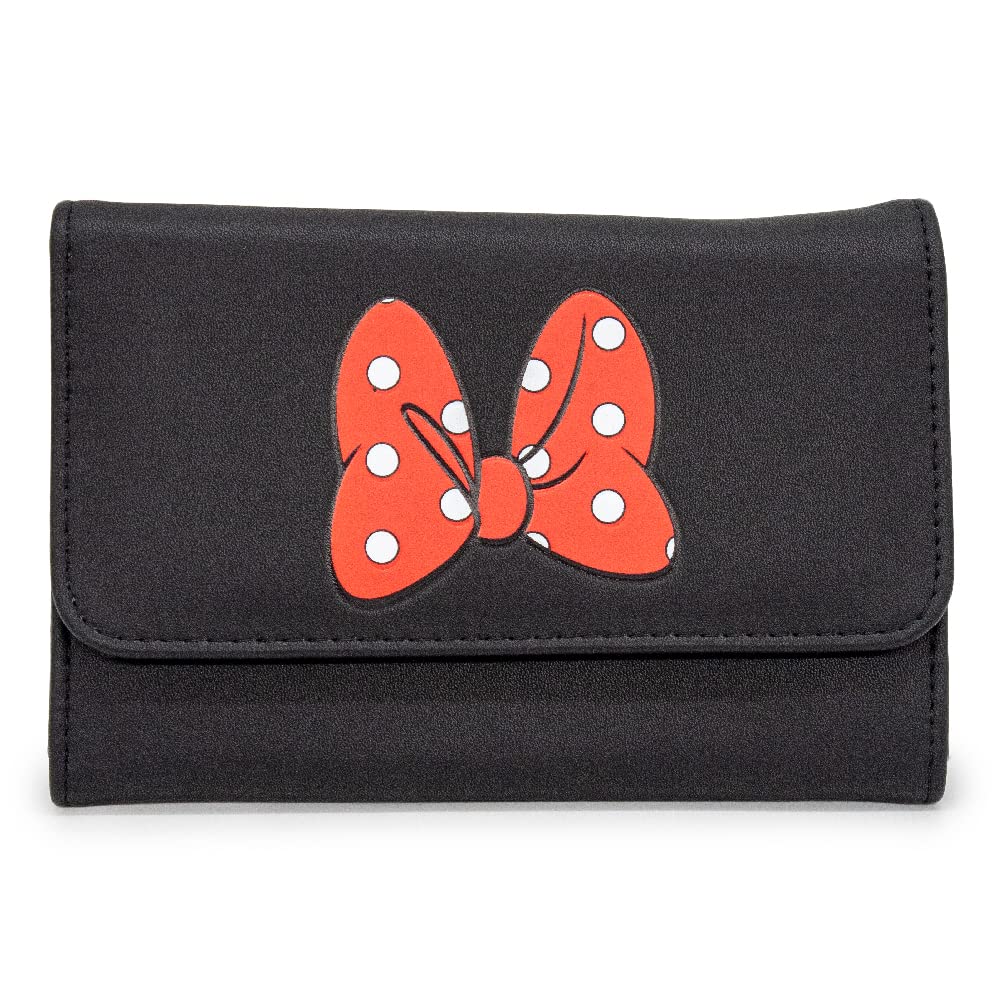 Buckle Down Disney Wallet, Foldover, Minnie Mouse Polka Dot Bow Embossed, Black, Vegan Leather