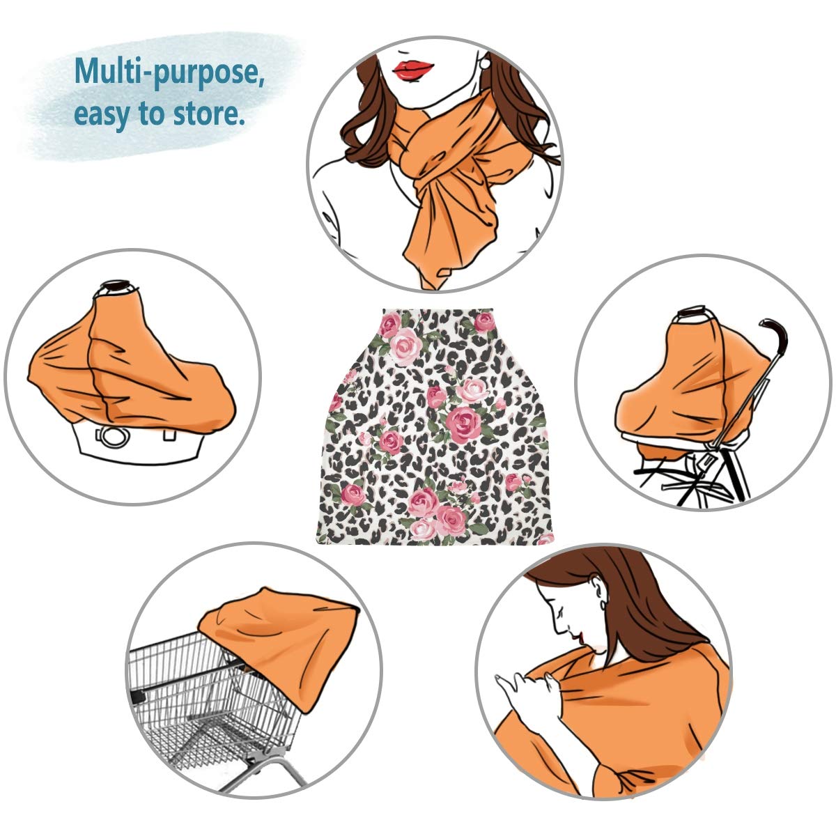 Nursing Cover Breastfeeding Scarf Rose Leopard Cheetah- Baby Car Seat Covers, Stroller Cover, Carseat Canopy (j)