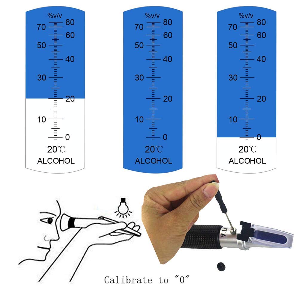 Abuycs High Proof Alcohol Refractometer, ATC Alcohol Refractometer with 0-80% Alcohol Measurement Range for Liquor and Spirits. High Accuracy ±1% Alcohol Refractometer for Whiskey, Brandy, Vodka, etc.