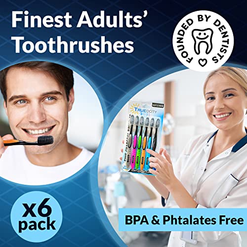 Charcoal Toothbrush 6 Pack, Natural Teeth Whitening Solution - Ultra Soft Tooth Brush - Gentle, Slim Brush Head - Black Toothbrushes for Adults Working Great with Activated Charcoal Toothpaste
