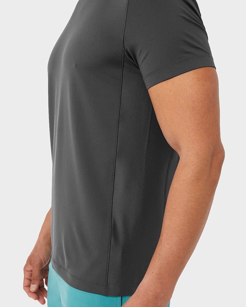 32 DEGREEES Men’s Mesh Panel Active T-Shirt| Relaxed Fit | Mesh Shoulder & Side Panels | Breathable, Storm Grey, Large