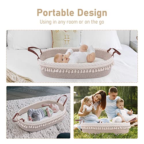 Baby Changing Basket for Babies, Moses Basket Diaper Changing Station Changing Table Topper with Foam Changing Pad 3 Pack Waterproof Cotton Mattress Changing Pad Cover, Boho Nursery Decor