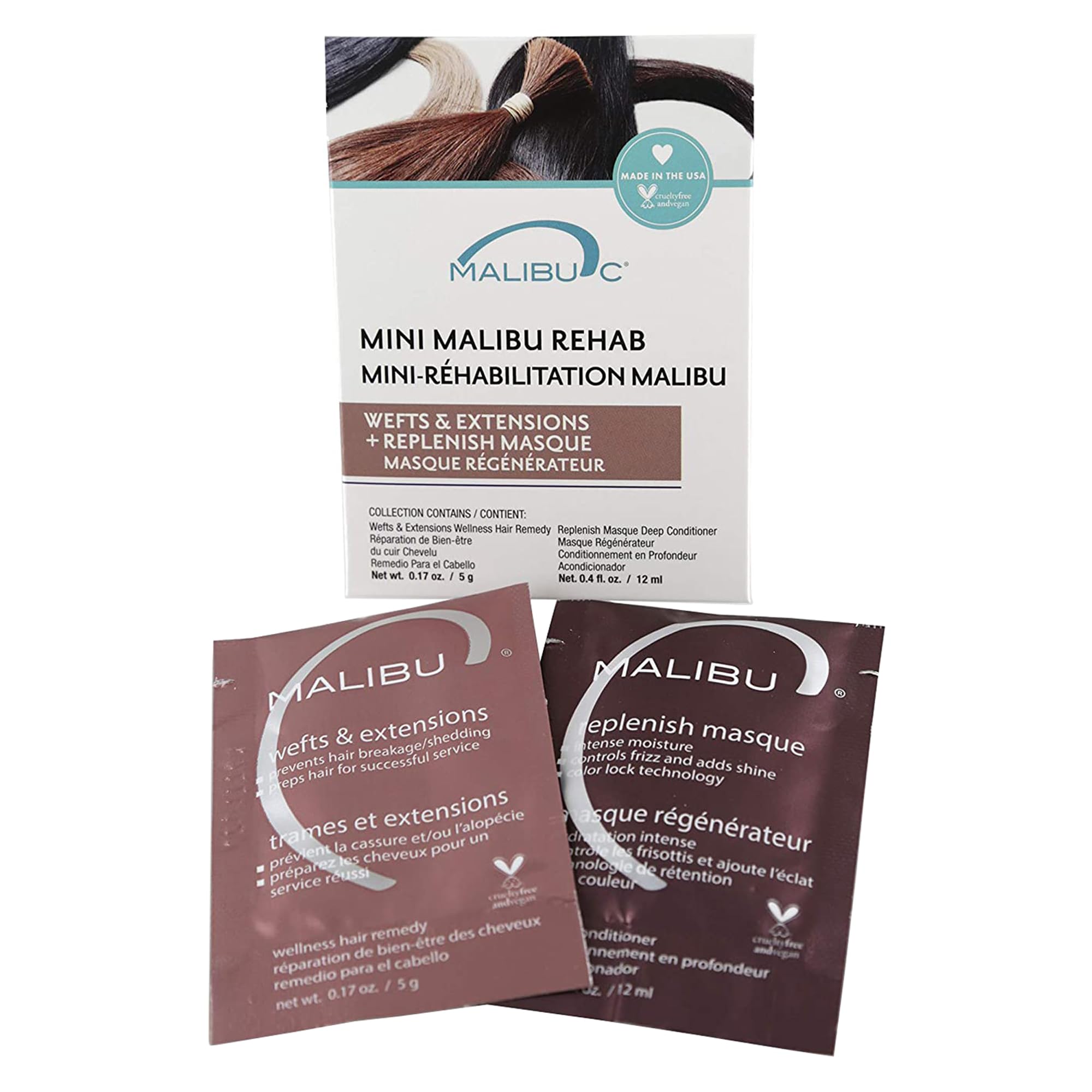 Malibu C Mini Malibu Rehab Wefts & Extensions - Contains 2 Hair Remedy Packets - Removes Build Up + Prevents Hair Breakage - Hydrating Hair Care for Preventing Breakage