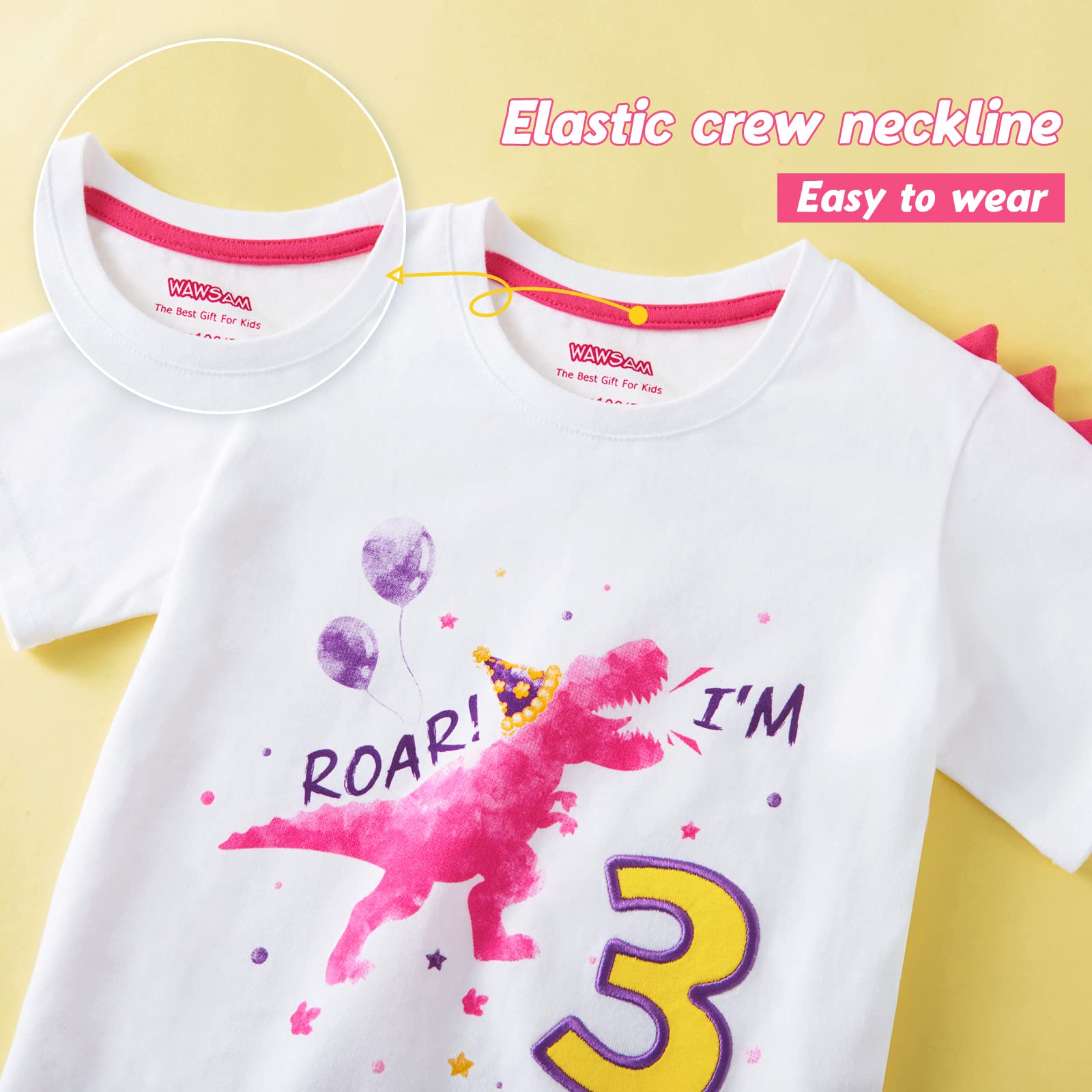 3rd Birthday Girl Dinosaur T-Shirt - 3 Years Old Dino Party Tee - White