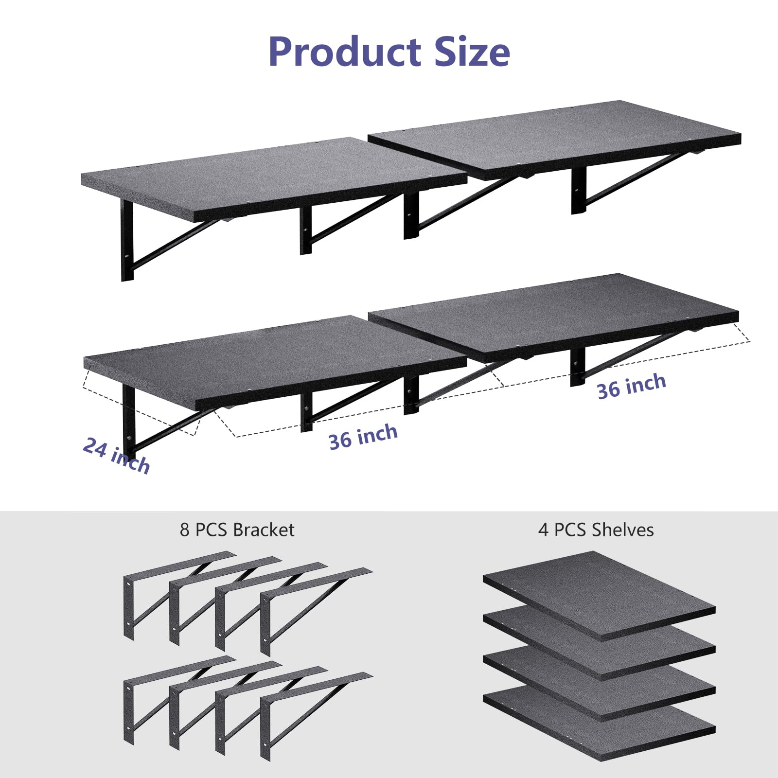AbyssZen 2Pack 2x6ft Garage Shelving, New Upgraded Whole Iron Plate Structure, 24“ by 72” Wall Shelf Garage Storage Rack Floating Shelves, 800 LBS Weight Capacity Floating Shelves