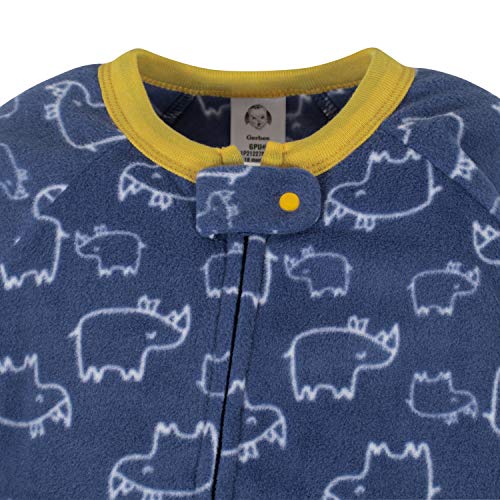 Gerber Baby Boys' Toddler Loose Fit Flame Resistant Fleece Footed Pajamas 2-Pack, Grey Zoo & Rhino, 6-9 Months