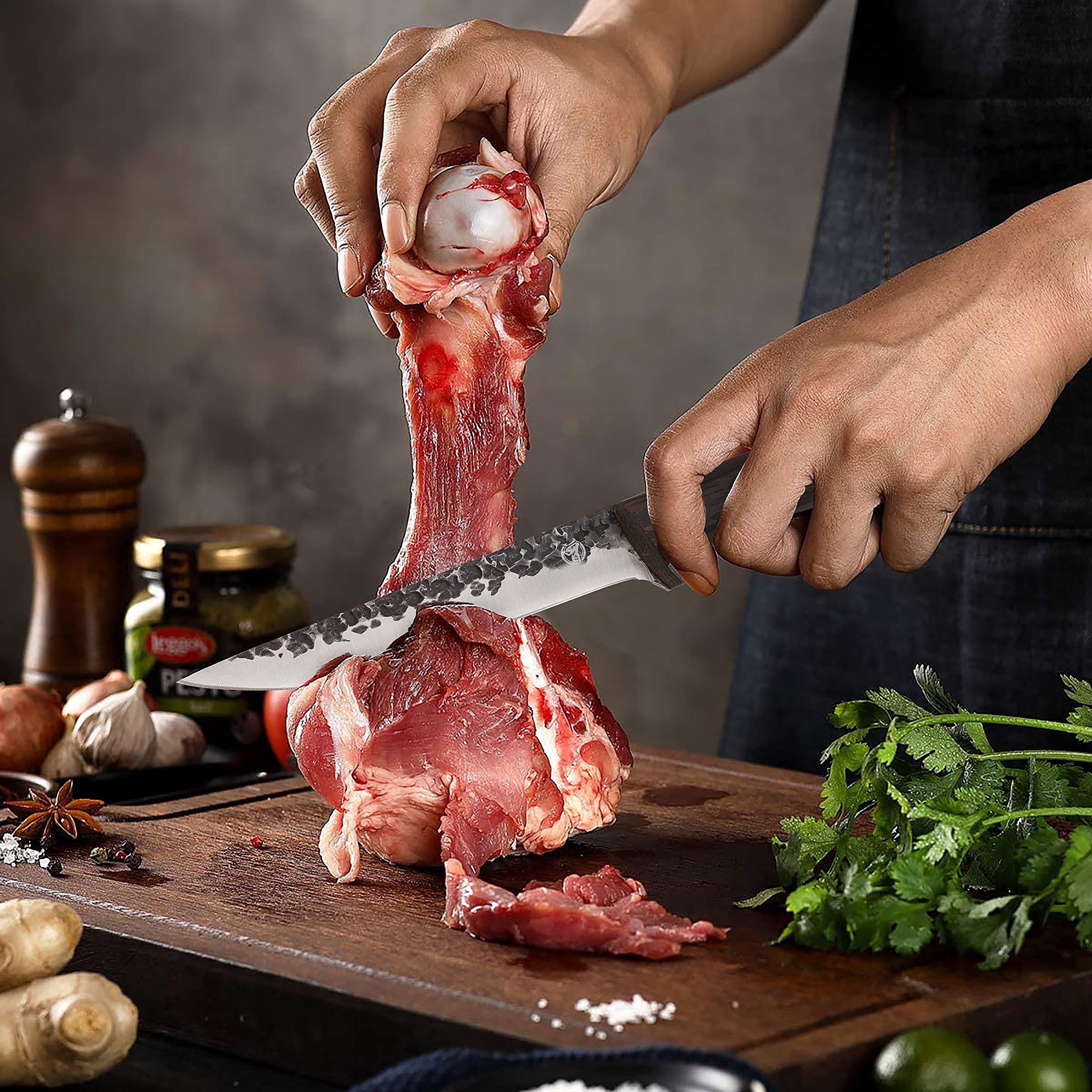 ZENG JIA DAO Full Tang Boning Knife Fillet Knife with Sheath, for deboning, meat cutting and slicing,6 inch Razor Sharp Meat Cleaver Butcher Knife