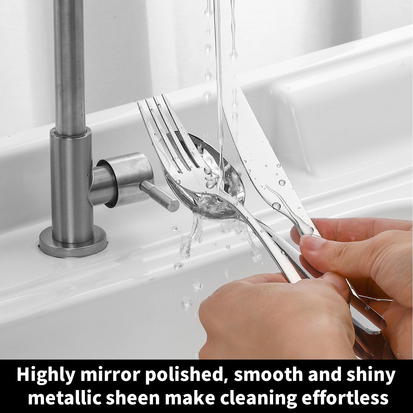 24-piece Forks and Spoons Silverware Set, Amafox Food Grade Stainless Steel Flatware Cutlery Set for Home, Kitchen and Restaurant, Spoons and Forks Set, Dinner forks Mirror Polished, Dishwasher Safe