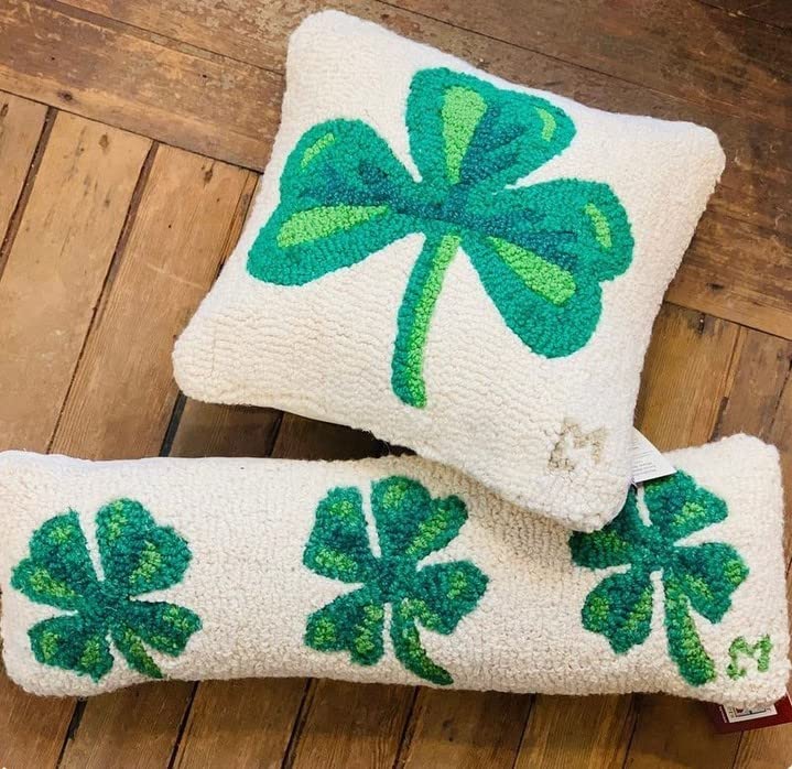 Chandler 4 Corners Artist-Designed 4 Leaf Clover Hand-Hooked Wool Decorative Throw Pillow (8β x 24β) St Patrick's Pillow for Couches & Beds - Low Maintenance St Patty's Day Shamrock Lumbar Pillow