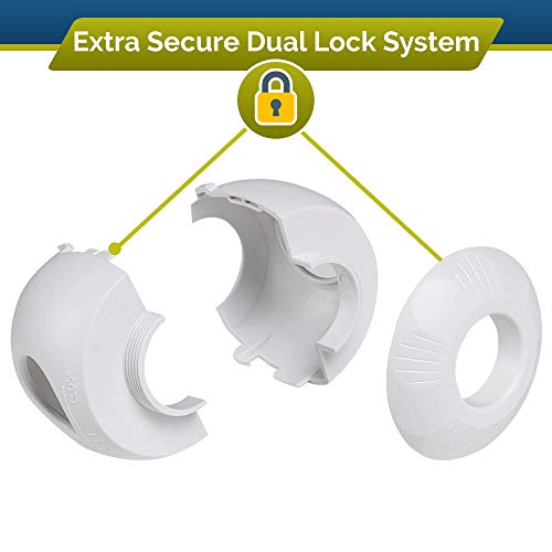 Child Safety Door Knob Cover (4 Pack) Hard-to-Remove Dual-Lock Door Handle Covers Locks for Kids - Reusable Baby Proof - Installs Easily, No Tools Needed