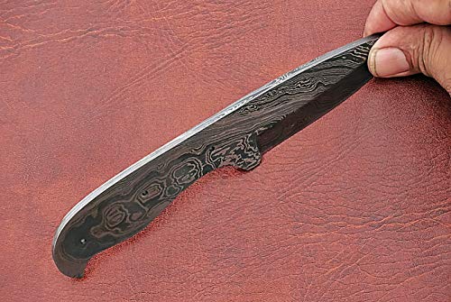 8 inches Long Drop Point Blank Blade Skinning Knife, Hand Forged Damascus Steel 4" Scale Space with 3 Pin Hole Space, 3.75 inches Cutting Edge