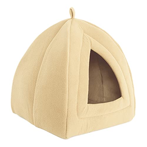 Cat House - Indoor Bed with Removable Foam Cushion - Pet Tent for Puppies, Rabbits, Guinea Pigs, Hedgehogs, and Other Small Animals by PETMAKER (Tan),(L) 13.5β x (W) 13.5β x (H) 15β