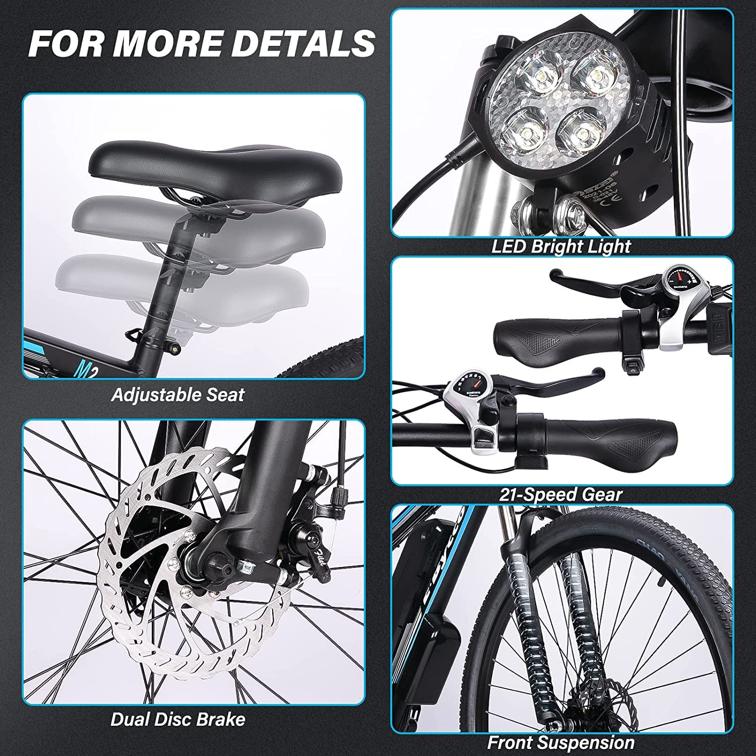 29'' Fat Electric Bike for Adults 48V 500W,dual disc brakes + 21 speed shifting system, LED smart meter, with USB charging phone holder, maximum load 150 kg, suitable for beach snow all terrain road