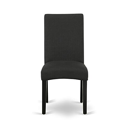 EAST WEST FURNITURE 5Pc Rounded 42 Inch Dining Table And Four Parson Chair With Black Finish Leg And Linen Fabric- Black Color