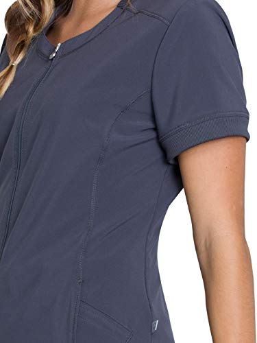 Cherokee Infinity Women Scrubs Top Zip Front V-Neck CK810A, S, Pewter
