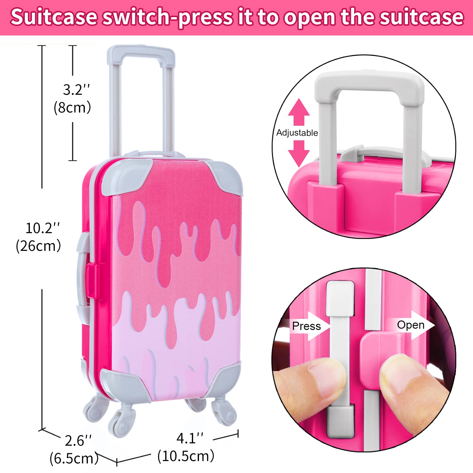 21pcs 18 Inch Doll Clothes and Accessories for Doll School Play Set Includes Suitcase, Clothes, Sticker, Class Schedule Card, Comb, Mirror, Eraser, Calculator, Nail File Buffer, Pencil, Ruler