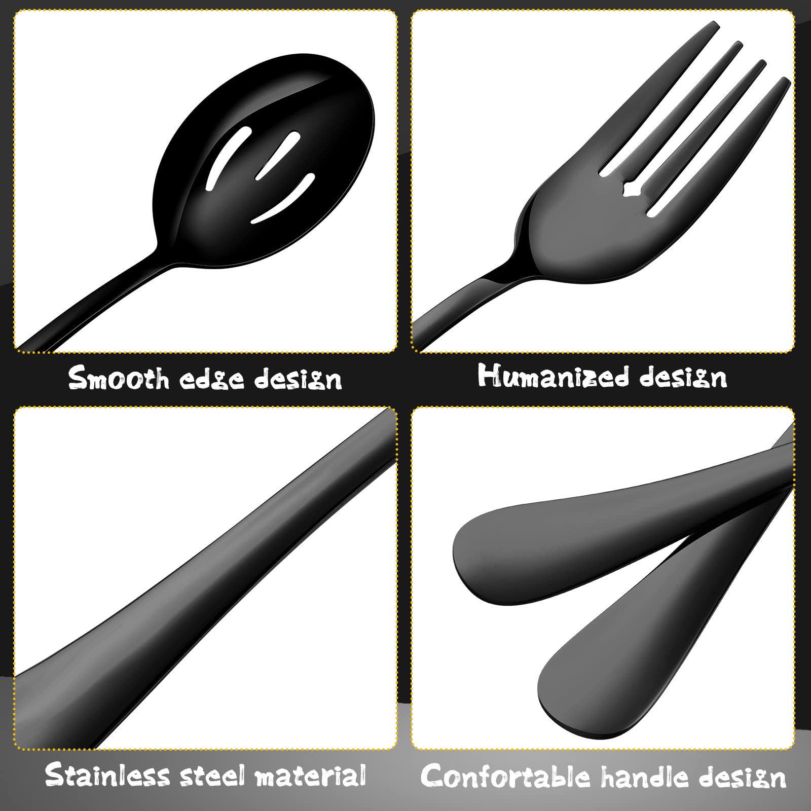 30 Pcs Stainless Steel Serving Utensils Set Serving Flatware Set Include Large Serving Spoons Slotted Spoons Serving Forks Soup Ladle Pie Server and Serving Tongs for Buffet Party (Black)