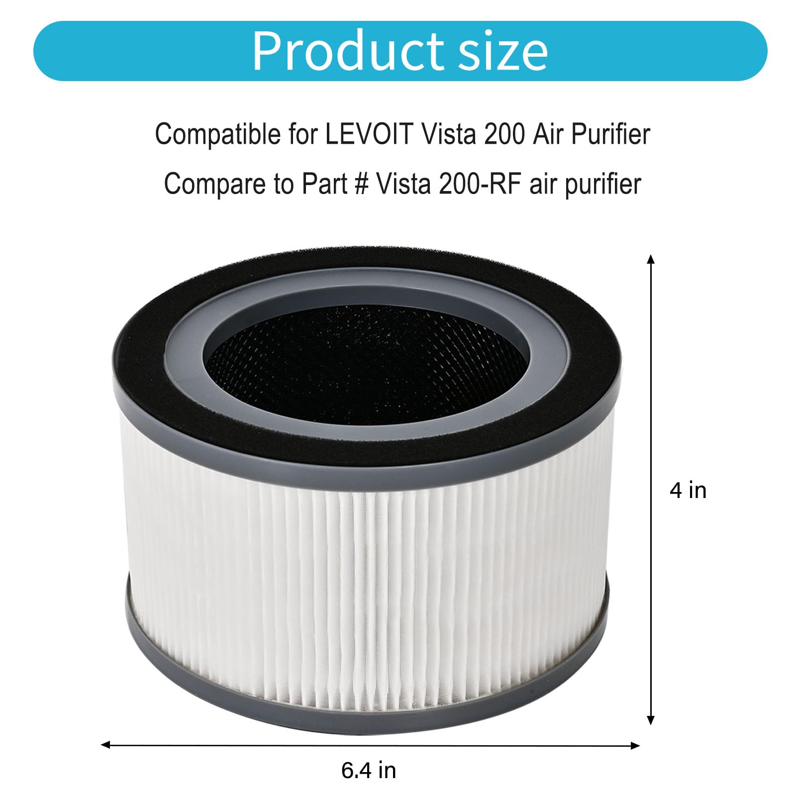 3 Pack Vista 200 Replacement Filters Replacement for LEVOIT Vista 200 Air Purifier, 3-in-1 H13 True HEPA Filter Replacement, Part # Vista 200-RF, 3 PACK Air Purifier Filter