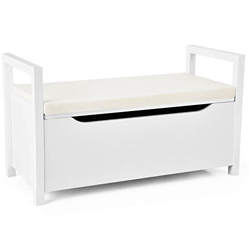 Giantex Shoe Storage Bench with Cushion, Entryway Storage Benches, End of Bed Bench for Bedroom, Wood Shoe Bench with Seat, 34" Lร15" Wร19" H, White