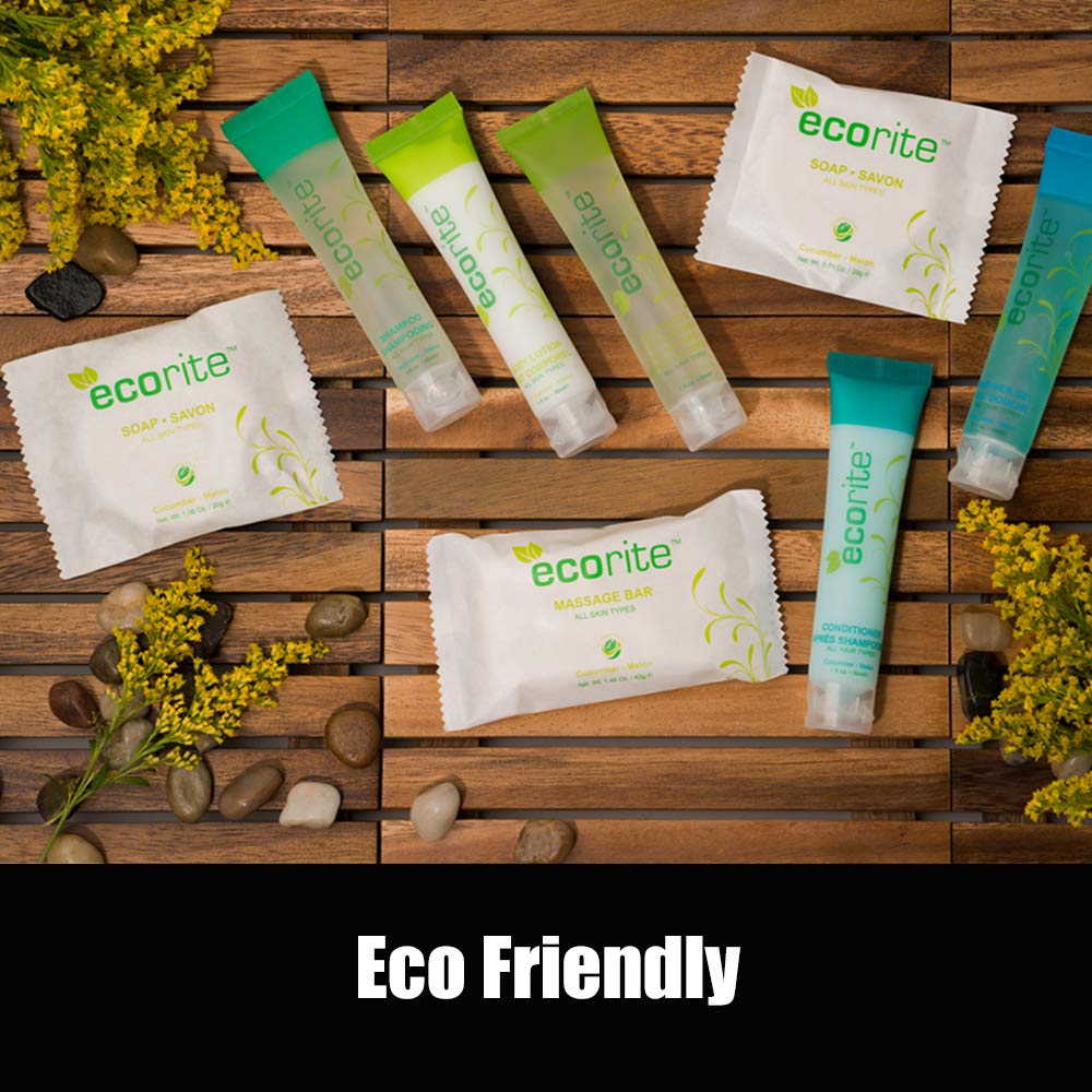 Ecorite 2 in 1 Shampoo/Conditioner with Cucumber-Melon Fragrance, Travel Size Hotel Amenities Biodegradable/Recyclable Tube, 1 fl oz/30 ml, Pack of 48