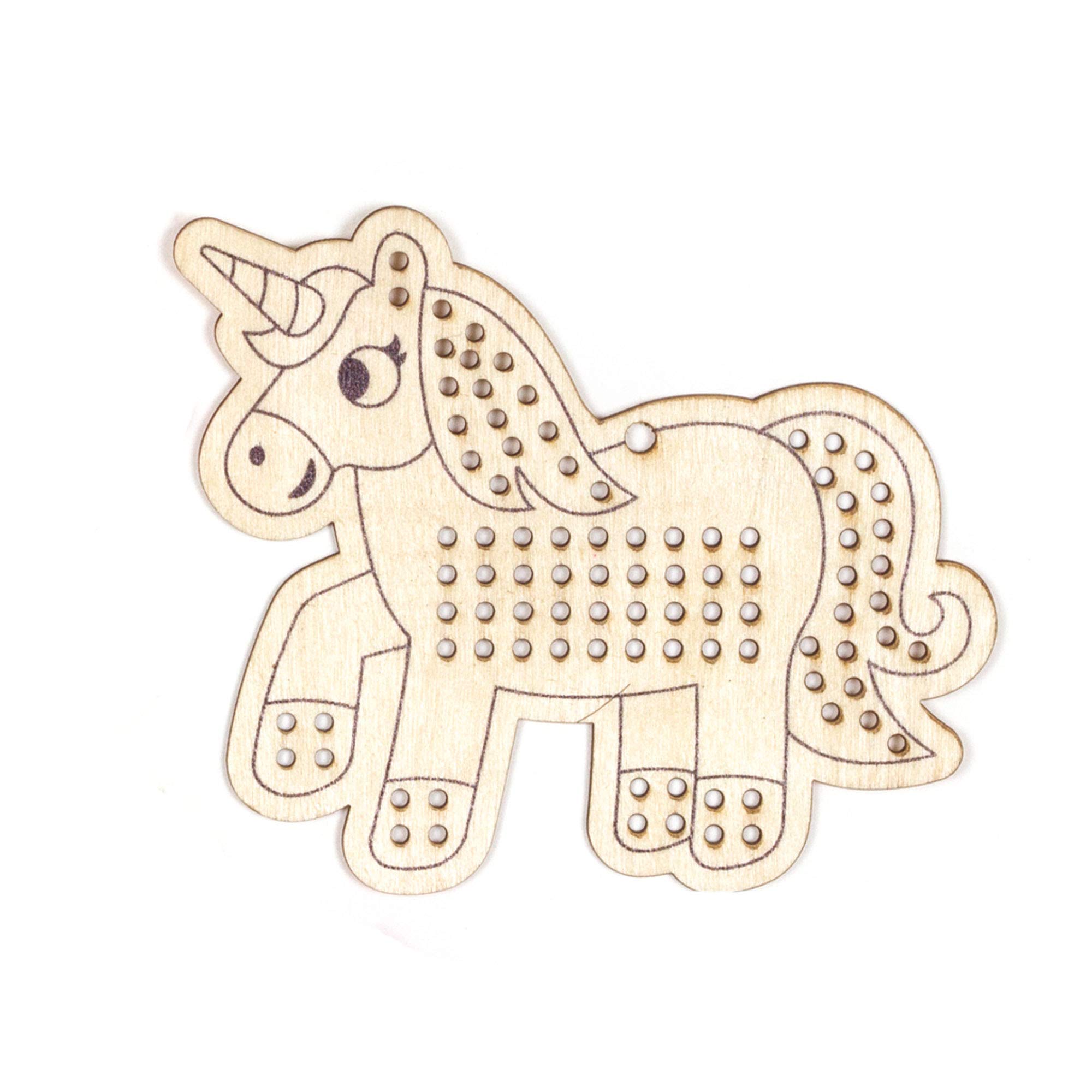 Baker Ross AT317 Unicorn Wooden Cross Stitch Ornament Kits - Pack Of 5, Arts And Crafts For Kids