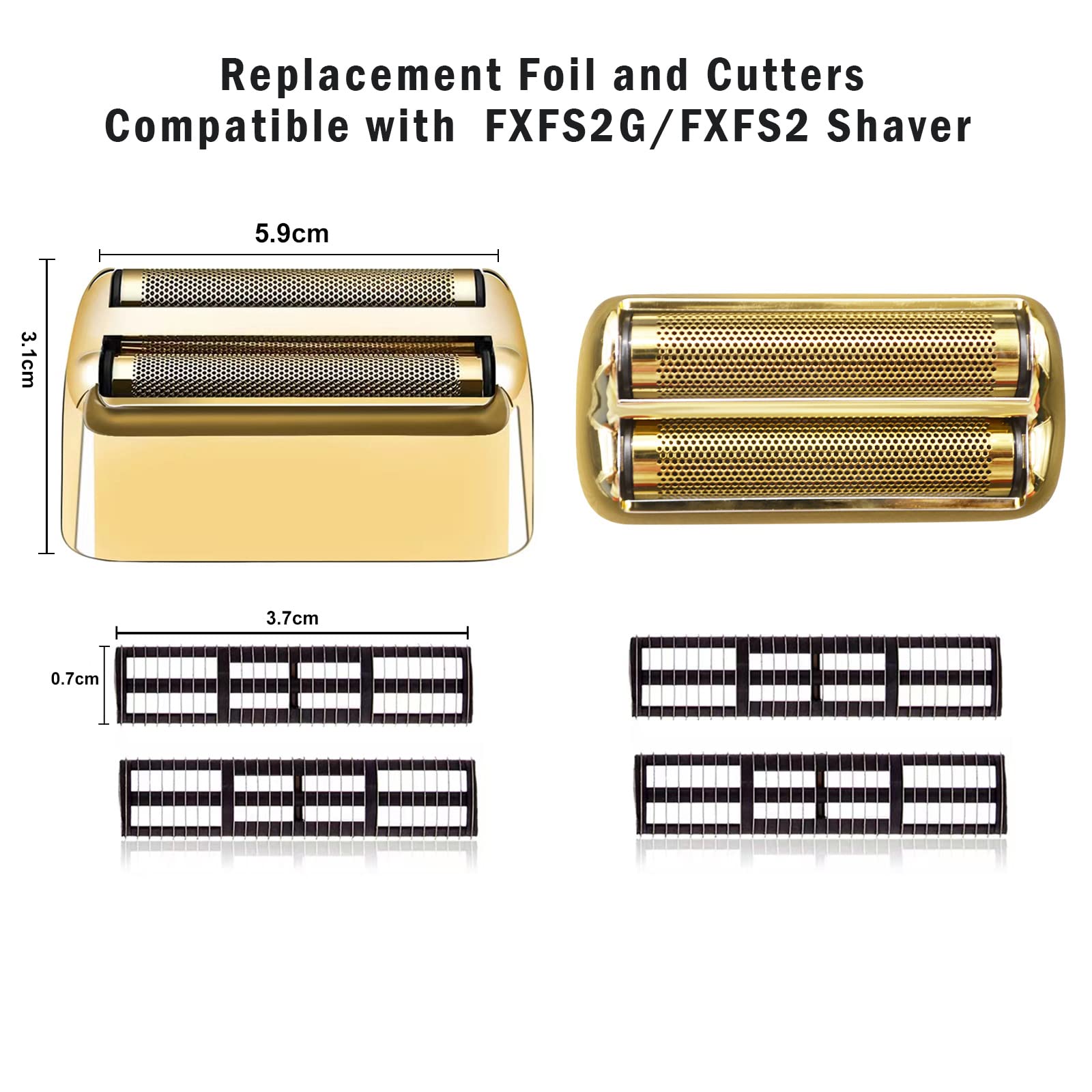 2 Pack Professional Replacement Foil and Cutters for BaBylissPRO Barberology Double Foil Shaver, Compatible with BaBylissPRO Barberology FXFS2 Shaver,Gold