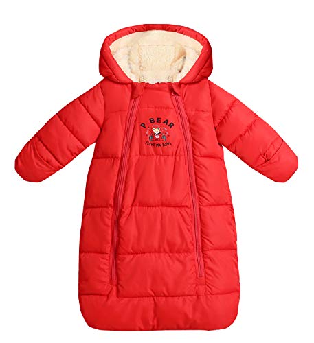 Aivtalk Infant Baby Long Sleeve Hooded Wearable Blanket Zipper Up Fleece Snowsuit for Toddler Newborn 6-12 Months Red