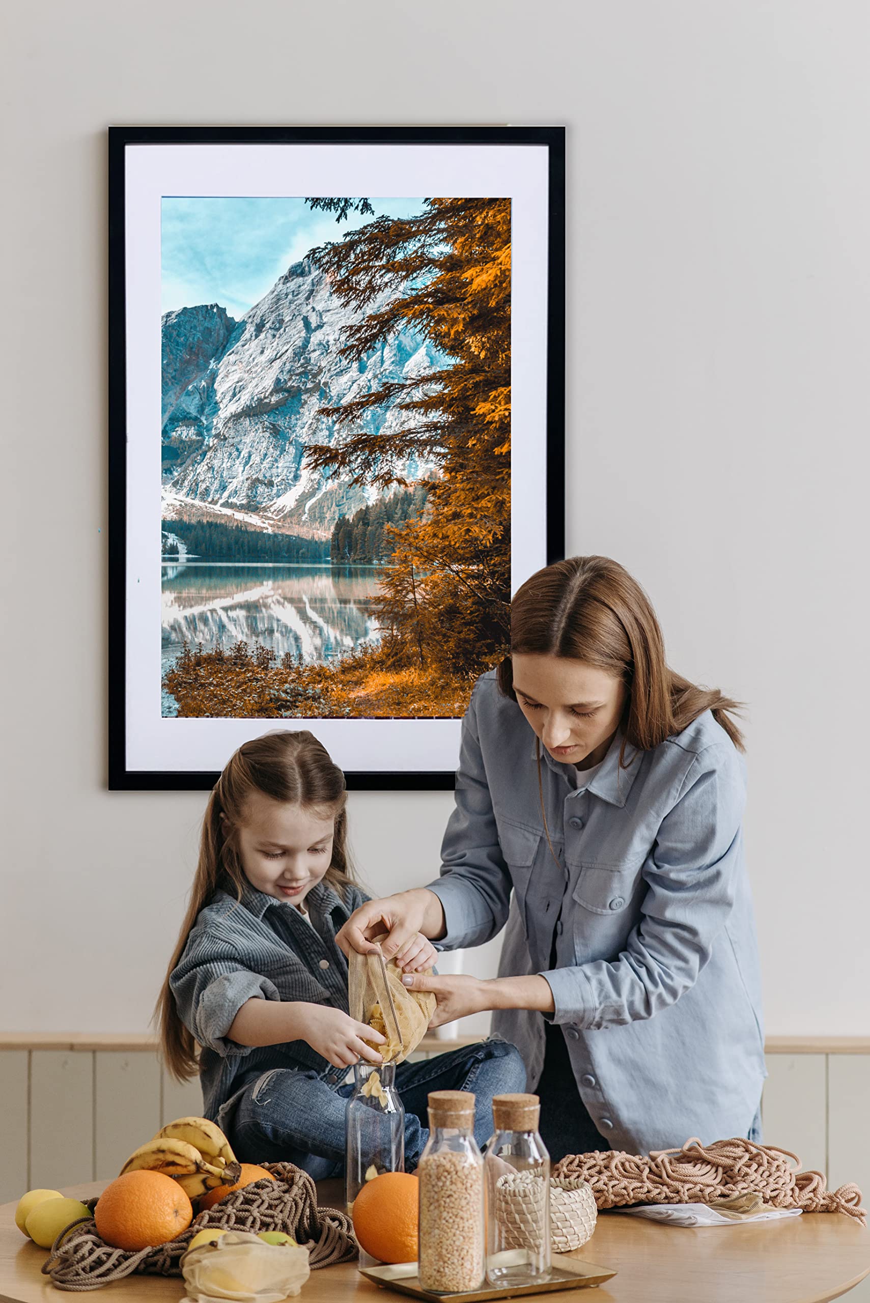 Frame Amo 24x36 Black Solid Wood Picture Frame with 19.5x29.5 White Mat Opening for 20x30 Image, 1 Inch Border, Acrylic Face
