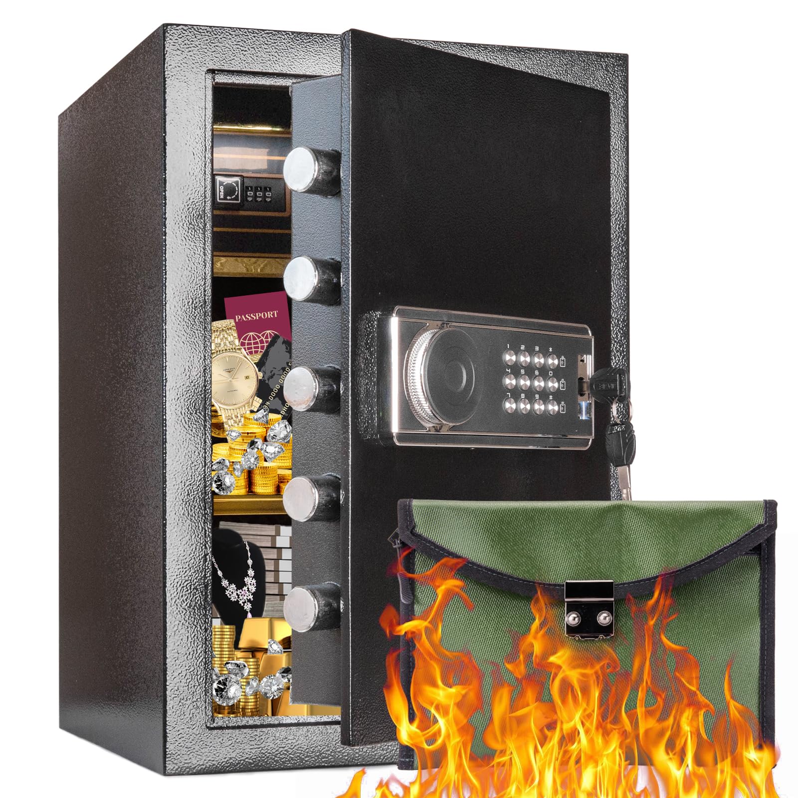 3 Cub Home Safe Box Fireproof Waterproof, Security Safe with Digital Keypad and Built in Lock Box, Fireproof Bag With Lock, Fireproof Safe for Home Firearm Medicine Improtant Papers Valuables