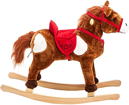 Animal Adventure | Real Wood Ride-On Plush Rocker | Chestnut Horse | Perfect for Ages 3+, 28" x 12" x 22"