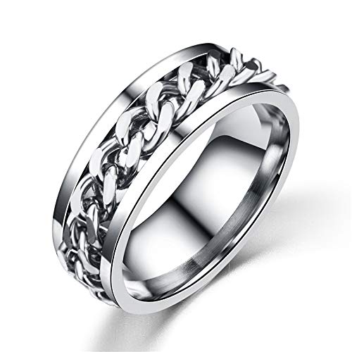 2Pcs Stainless Steel Anxiety Ring, Spinner Chain Thumb Beer Bar Opening Ring Set for Men Women BFF Gift Jeweley-Silver