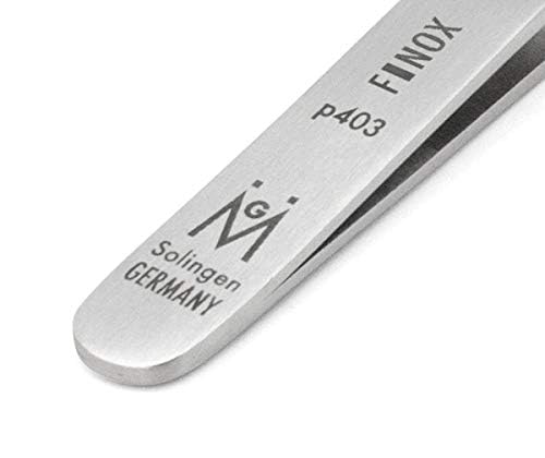 GERMANIKURE Professional Perforated Slanted Tweezers - FINOX Stainless Steel sharp tweezers in Leather Case - Professional Tweezers –Easy to use best tweezers- Ethically made in Solingen Germany 4403